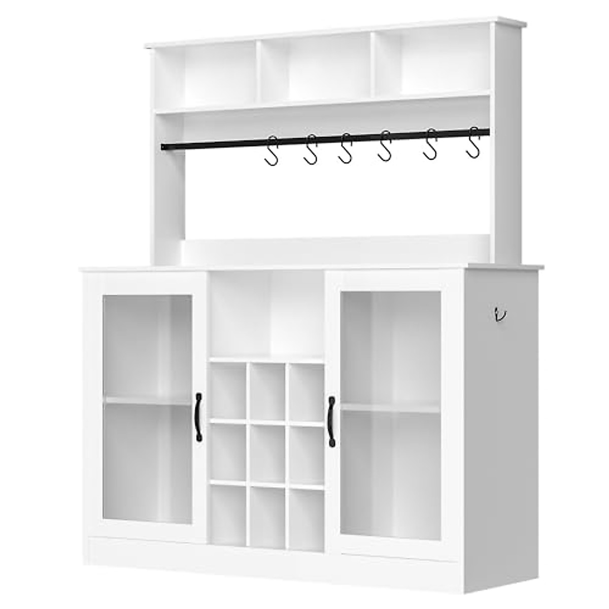 Vinctik 6&Fox Farmhouse LED Coffee Bar w/60000-color Lights,Power Outlet,7 Hooks,9Wink Racks,Adjustable Shelf for Tea Liquor Wine.Sliding Glass Door