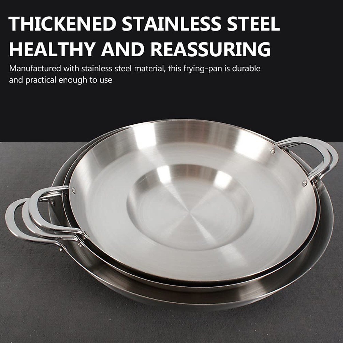 DOITOOL Flat Frying Pan Stainless Steel Comal Frying Bowl Comal Convex Cookware Stir Fry Pan Outdoors Heavy Duty Acero （ 38cm ） Mexican Discada Pan