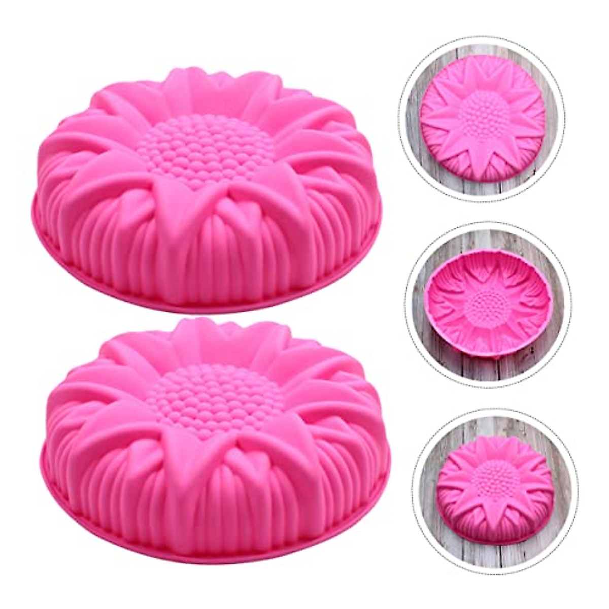 EXQUIMEUBLE 2pcs Sunflower Mold Silicone Cake Molds Silicone Bread Loaf Pan Cake Mould for Round Baking Pan Silicone Candy Mold Round Cake Pan DIY Baking Mold Household Baking Mold Large Rosy