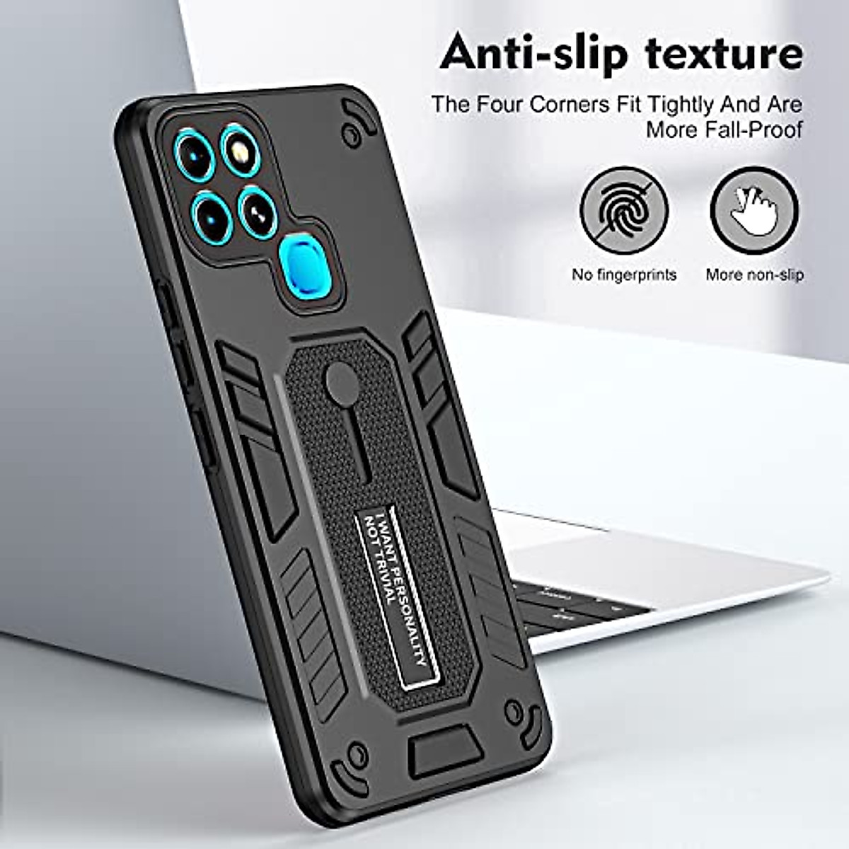 Phone Case Case Compatible with Infinix Smart 6 2021/X6511B /X6511/X6511E Case Heavy Duty Shock Absorption Full Body Protective Case TPU Rubber and Hard PC Phone Case Cover with Retractable hand strap