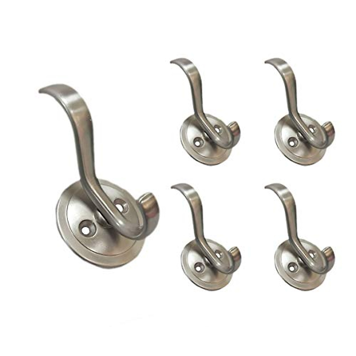 QCAA Zinc Diecast Coat Hook, Satin Nickel, 5 Pack