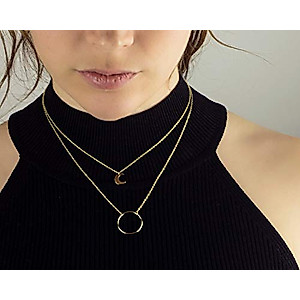 S.J JEWELRY Womens Handmade 14k Gold Plated/Rose Gold/Silver Plated Dainty Moon Cross and Circle Choker Necklace for womens NK-Circle