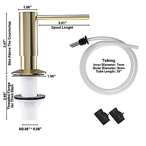 Samodra Sink Soap Dispenser and Extension Tube Kit, Brass Pump Head Brushed Gold Built in Design with 39” Extension Tube to Soap Bottle, No More Messy Refills