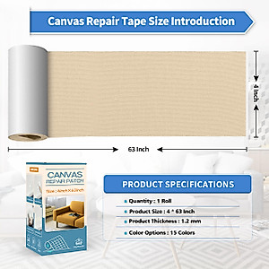 KING MOUNTAIN Canvas Repair Tape,Outdoor Gear Patch, 4×63 Inches,Waterproof,Self-Adhesive for Repairing Boat Covers,Sun Shades,Sofas,Tents,Lounge Chairs,Awnings (Khaki)