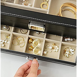 MTGOCHA Jewelry Box for Men Women, 3 Layers Glass Lid Jewelry Organizer with 2 Drawers Large Jewelry Storage Box for Rings Earrings Necklace Bracelets Jewelry Display Case for Women Mens,Black