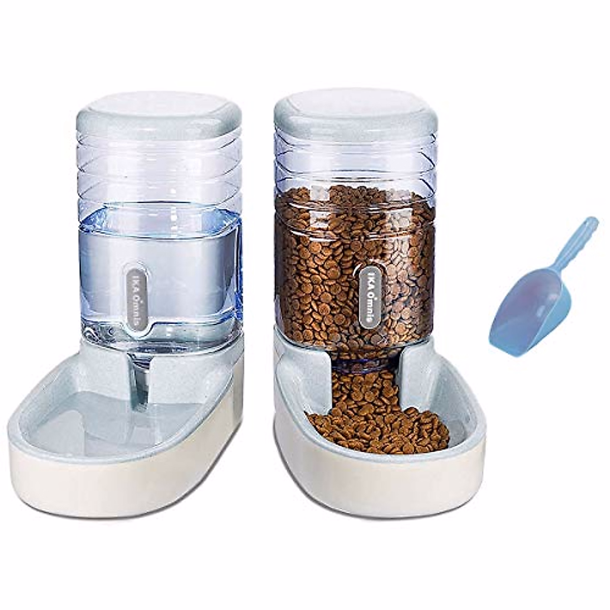 Ika Omnis Automatic Dog Cat Feeder and Water Dispenser Set with Food Scoop for Small/Medium Pet Puppy Kitten - Big Capacity 1 Gallon x 2