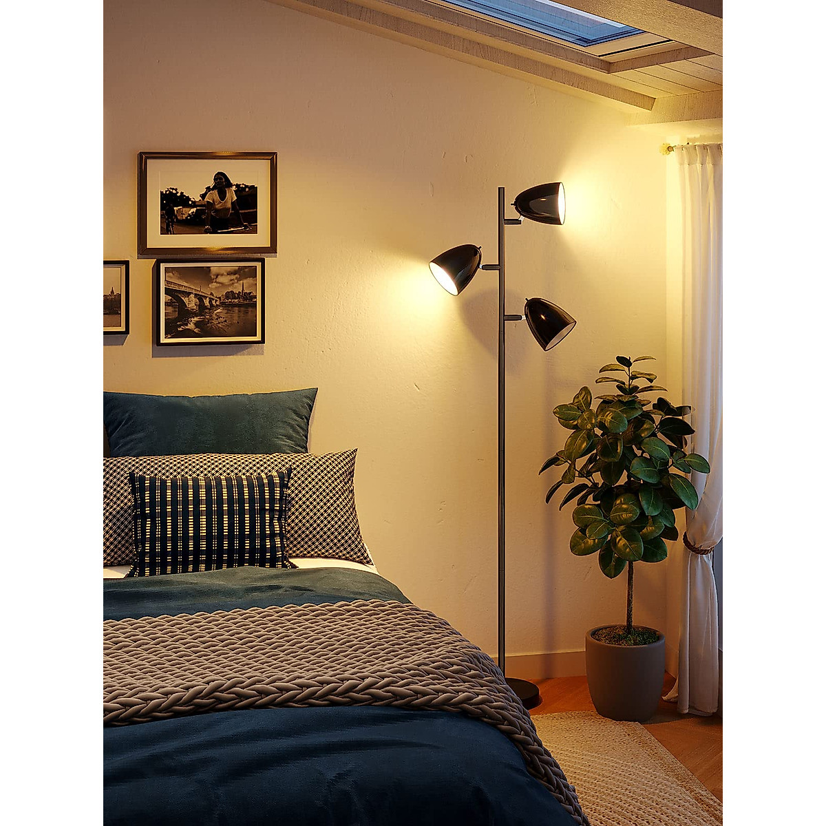 addlon Tree Floor Lamp with 3 Adjustable Rotating Lights and Matching LED Bulbs, Standing Tall Pole Lamps for Living Room, Bedroom, Home, Office - UL Listed, Black