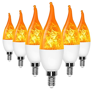 AYOGU 6-Pack LED Flame Light Bulb, 3 Mode E12 Edison Bulb, 1.2W Warm White, for Chandelier, Halloween Decorations, Christmas, Outdoor, Indoor