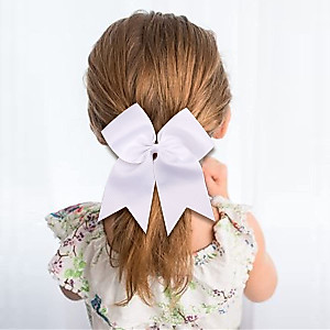 CN Large Cheer bow 8" Girls Ponytail Holders Jumbo Teams Cheerleaders Hair Bows Competition Sports Elastic Hair Ties Accessories (White)