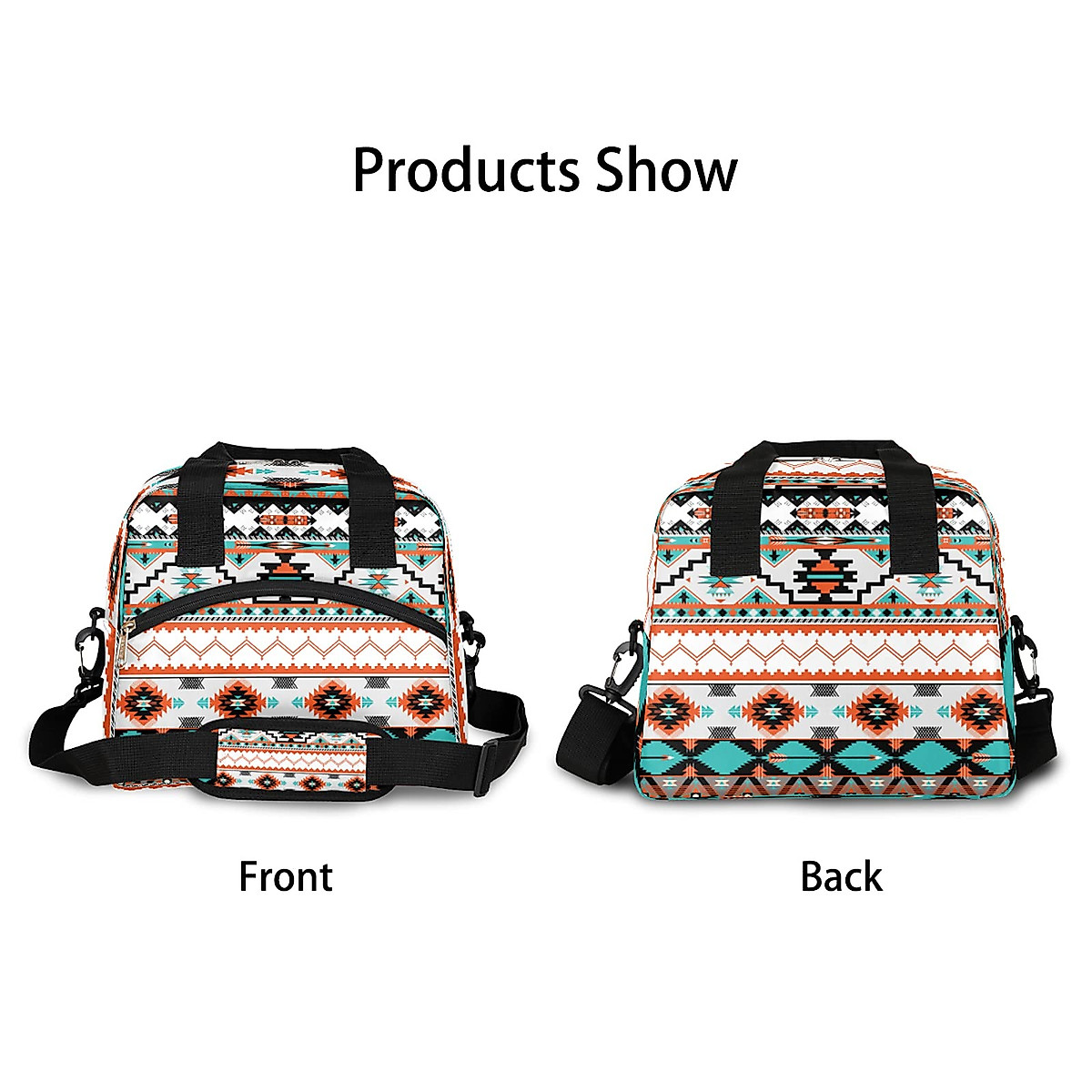 Bardic Aztec Geometric Lunch Bag, Oxford Material, Leakproof and Insulated, 11.8L x 7W x 10.2H