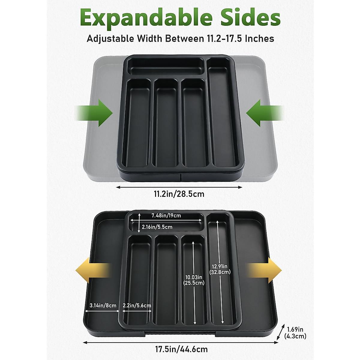 Gelply 1 PC Silverware Drawer Organizer, Expandable 7 Compartment Utensil Tray for Kitchen Drawers, Large Adjustable Flatware Organizer, Kitchen Organization for Forks Spoons Knives Storage - Black