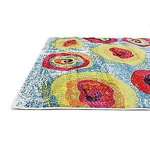 Unique Loom Lyon Collection Colorful Modern Abstract Floral Area Rug, 4 x 6 Feet, Blue/Yellow