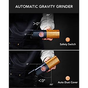 FORLIM Gravity Electric Salt and Pepper Grinder Set, Upgraded Large Capacity, USB Rechargeable Pepper grinder Automatic One Hand Operated, Adjustable Coarseness with LED Light（Natural Wood Grain）