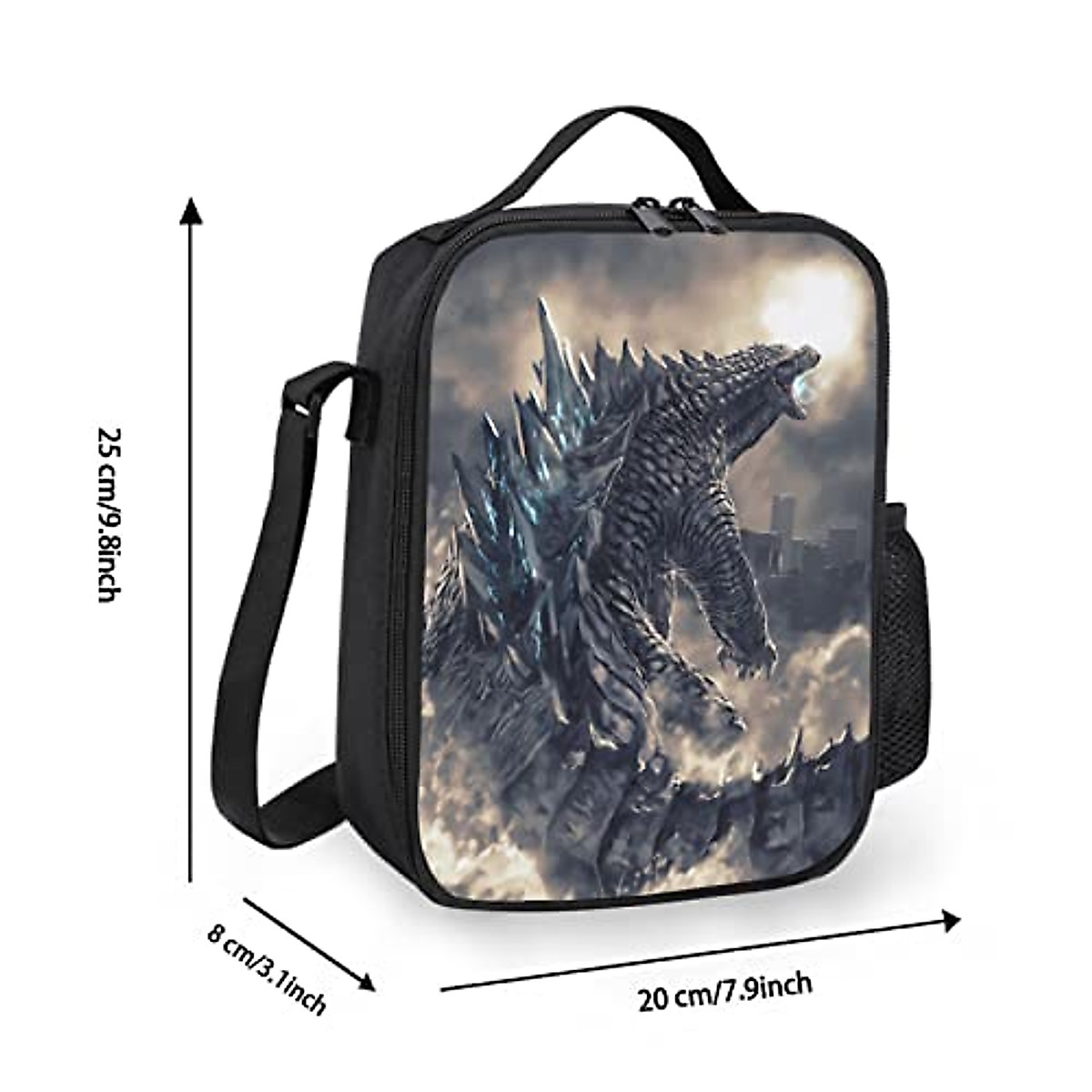Insulated Lunch Box for Boys Girls, Reusable Dinosaur Lunch Bag, Waterproof Cooler Tote Bag with Adjustable Shoulder Strap and Water Bottle Holder