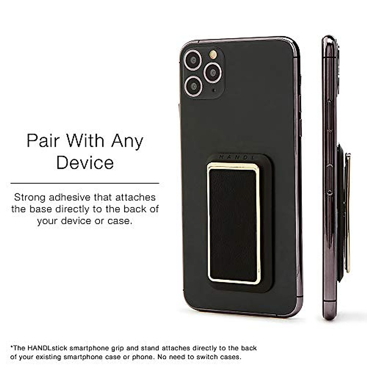 HANDL New York HANDLstick Black and Gold Professional Leather Collection Grip and Stand for Smartphone
