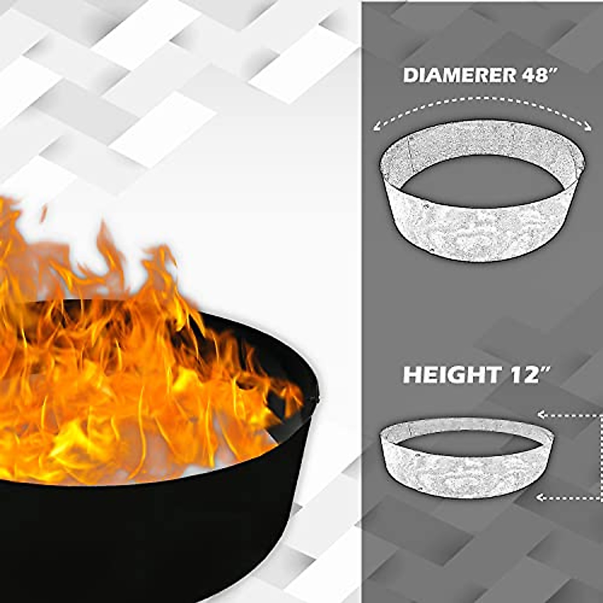 Simond Store Portable Fire Pit Ring Liner, 48 Inch Diameter 12 Inch Height 2 mm Thick Heavy Duty Steel Round Fire Pit Insert for Outdoor Garden Patio Camping Bonfire