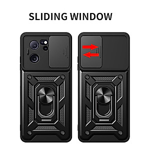 Kainevy for Xiaomi 13T Pro Case Heavy Duty with Camera Protective Cover Xiaomi 13T Pro Case Shockproof with Ring Magnetic Stand Black Aesthetic Cool for Men Boys Durable Case (Black)