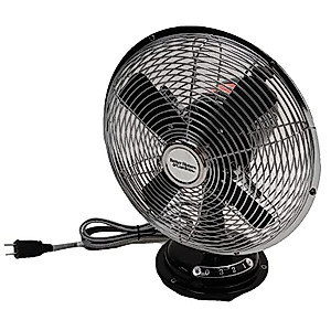 All Metal 8 inch Retro 3-Speed Tilted-Head Oscillation Table Fan Black, Oscillating Cloth Cord