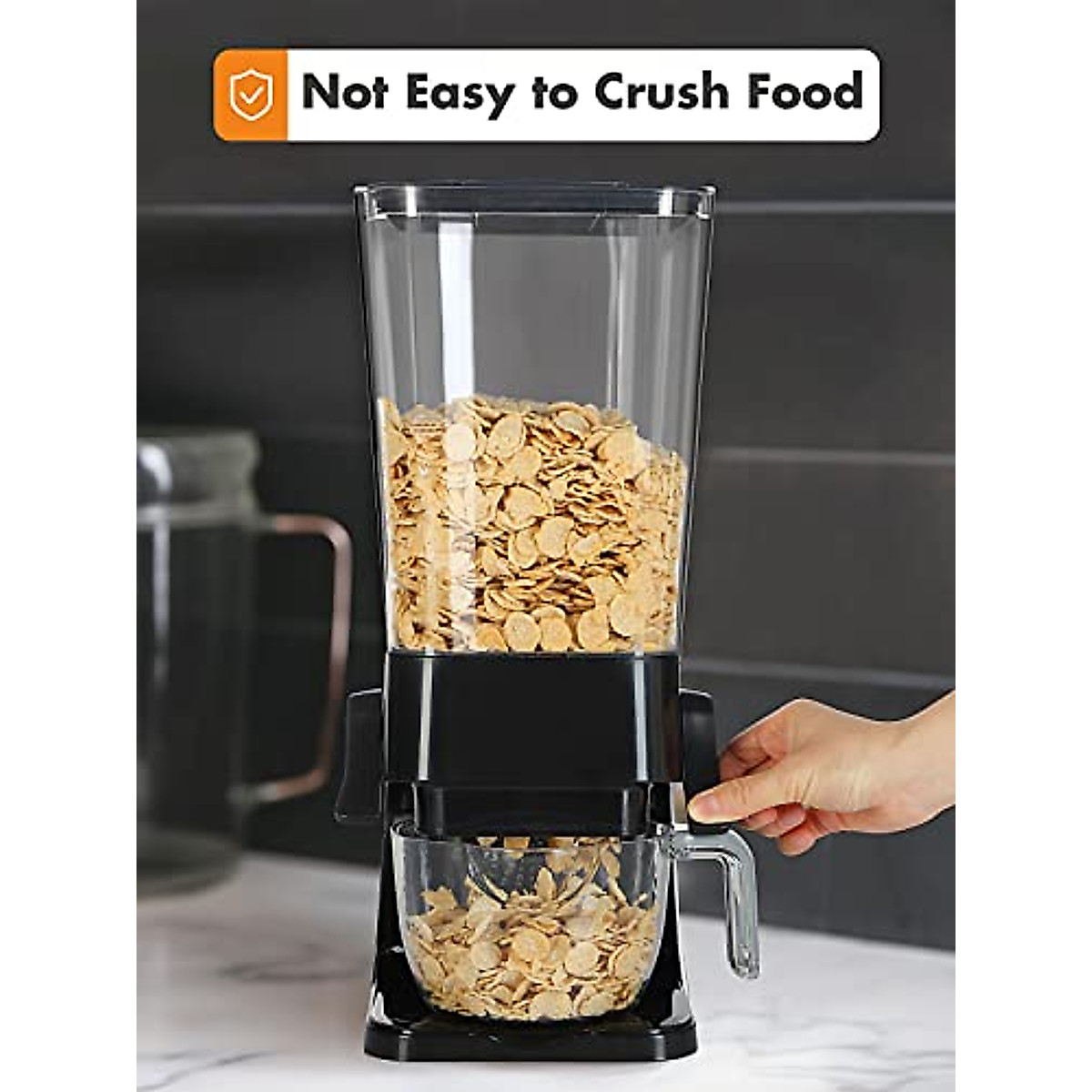 Conworld Cereal Dispenser Countertop, Large Capacity Rice Dispenser Cereal Container Storage, Not Easy to Crush Food, Dry Food Dispenser for Rice, Candy & Snack, Black (5.5 Qt)