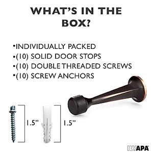 Ilyapa Solid Door Stops - 10 Pack 2 ? Inch Heavy Duty Door Stop - Traditional Solid Door Stop - Oil Rubbed Bronze with Rubber Bumper, Durable Door Stoppers, Door Stoppers for Wall