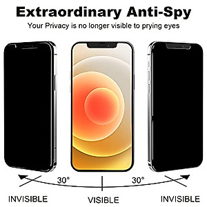 EWUONU 2 Pack iPhone 12/12 Pro Privacy Screen Protector [6.1 inch],9H Hardness Tempered Glass,Anti-Spy 30°Privacy,Sensitive Touch,Case Friendly