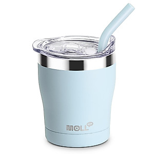 Mollcity kids Cup-9 oz Stainless Steel Vacuum Insulated Tumbler Lids and Straws- Kids Smoothie Cup Spill Proof, BPA Free(Blue)