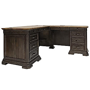 Martin Furniture IMSA684R-KIT Executve L-Desk & Return with Solid Wood Plank Tops, Fully Assembled, Brown