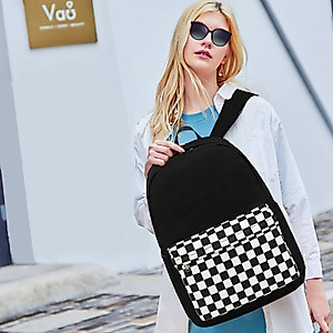 CAMTOP School Backpack Canvas Laptop Backpack Teens Bookbag Set Lunch Bag Pencil Case for Girls Boys(Checkerboard Black)