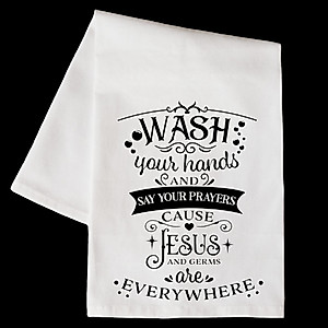 Wash Your Hands Because Jesus and Germs are Everywhere - Funny Bathroom Towel, Flour Sack Towel, Tea towel, Decorative Towel, Novelty Gift for family and friends