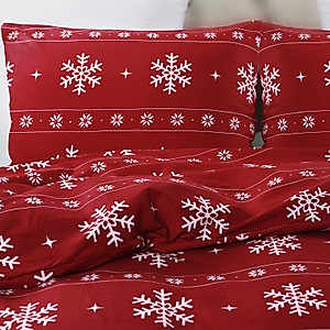 Vaulia Lightweight Microfiber Duvet Cover Set, Snowflake Pattern Design for Christmas New Year Holidays, Red Color - Queen Size