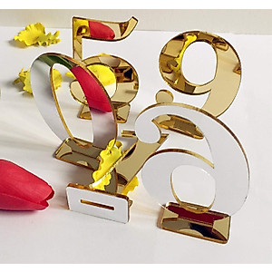 iEventStar Mirror Gold Table Number with Holder Base for Wedding Events (1-10)