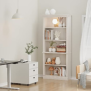 VICTONE 5-Shelf Bookcase, Wooden Standing Rack Book Storage Shelves Furniture Selection for Living Room, Bedroom, Home Office (White)