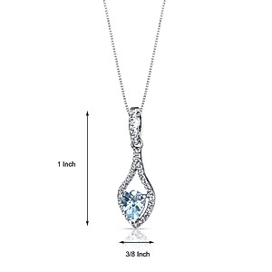 PEORA Aquamarine Pendant for Women 14K White Gold with White Topaz, Teardrop Halo Design, Genuine Birthstone Gemstone, 0.86 Carat Pear Shape 7x5mm, with 18 Inch Chain