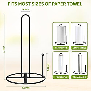Black Paper Towel Holder Countertop Stand - Standing Modern Paper Towel Holders for Kitchen Standard and Large Size Rolls