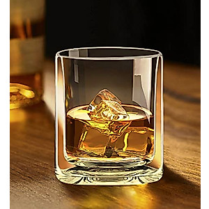 Sun's Tea Double Walled Drinking Glass, Manhattan-Style Glass for Hot and Cold Liquids, Whiskey, Bourbon, Vodka, and Scotch Borosilicate Clear Glass, Set of 2