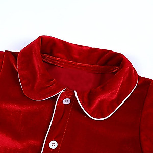 MYGBCPJS Kids Velvet Pajamas Toddler Button-Down Solid Long-Sleeve T-Shirt Top + Pants 2PCS Christmas Outfits Clothes