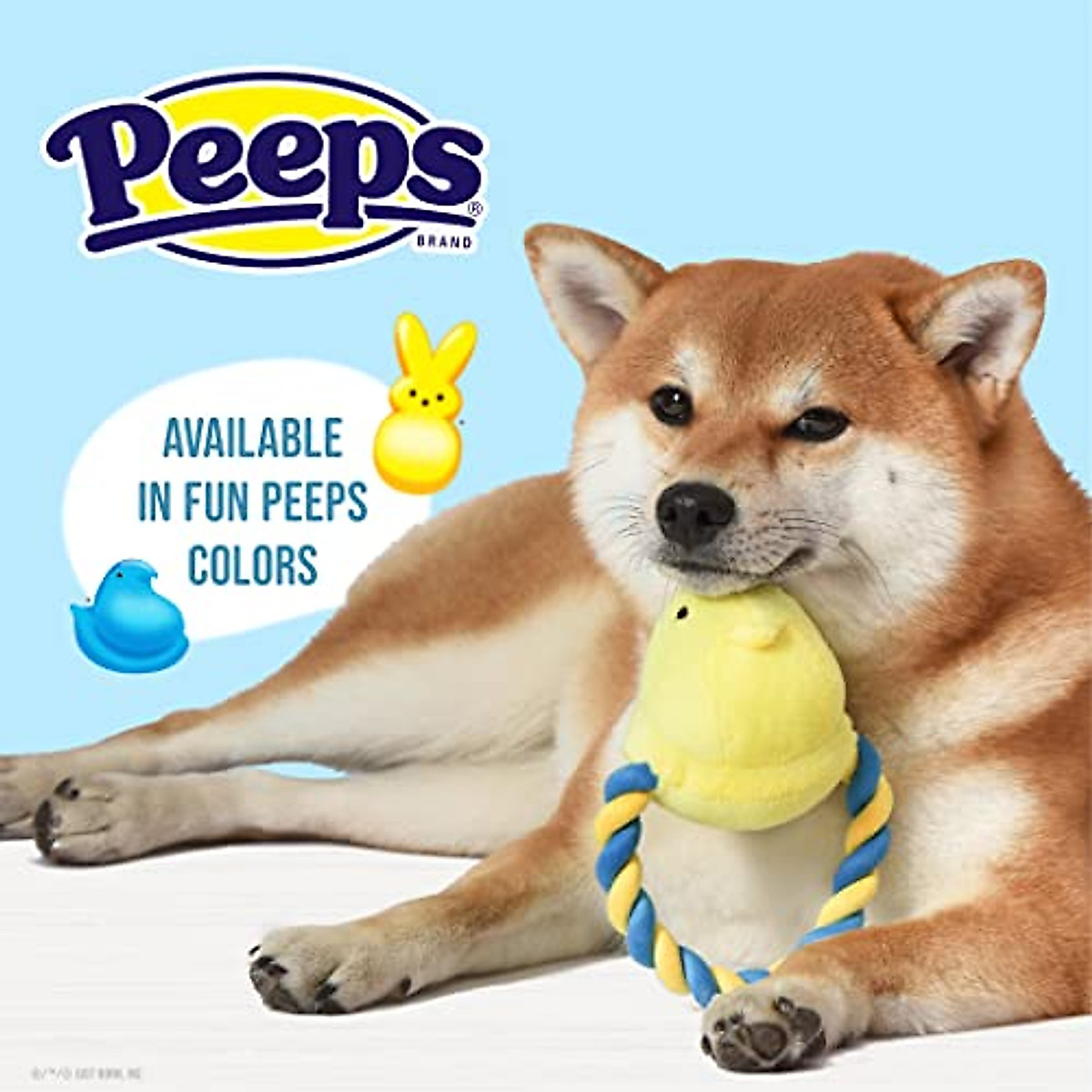 Peeps for Pets Plush Chick Rope Pull Toy for Dogs Squeaker Dog Toy, Yellow/Blue | Soft and Cute, Plush Squeaky Dog Chew Toy with Rope to Add to Dog Toy Bin 6 Inch