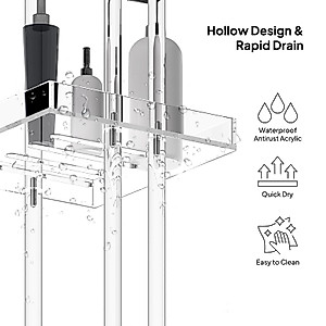 Aquiver Acrylic Standing Shower Caddy - 3 Tier Shower Organizer Stand with Handle - Corner Shower Caddy for Inside Bathroom, Bathtub, 11'' L x 10'' W x 34.6'' H, Clear