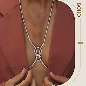 GEMILY Silver Rhinestone Chest Chain Fashion Boho Crystal Bra Chains Bikini Nightclub Body Chain Body Jewelry Accessory for Women and Girls (D-Silver)