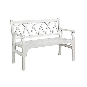 Pebble Lane Living All Weather Outdoor Exclusive Elegant Hardwood 2 Seater Park Bench with Arms and Back, 48" L x 24" W x 35.5" H, White