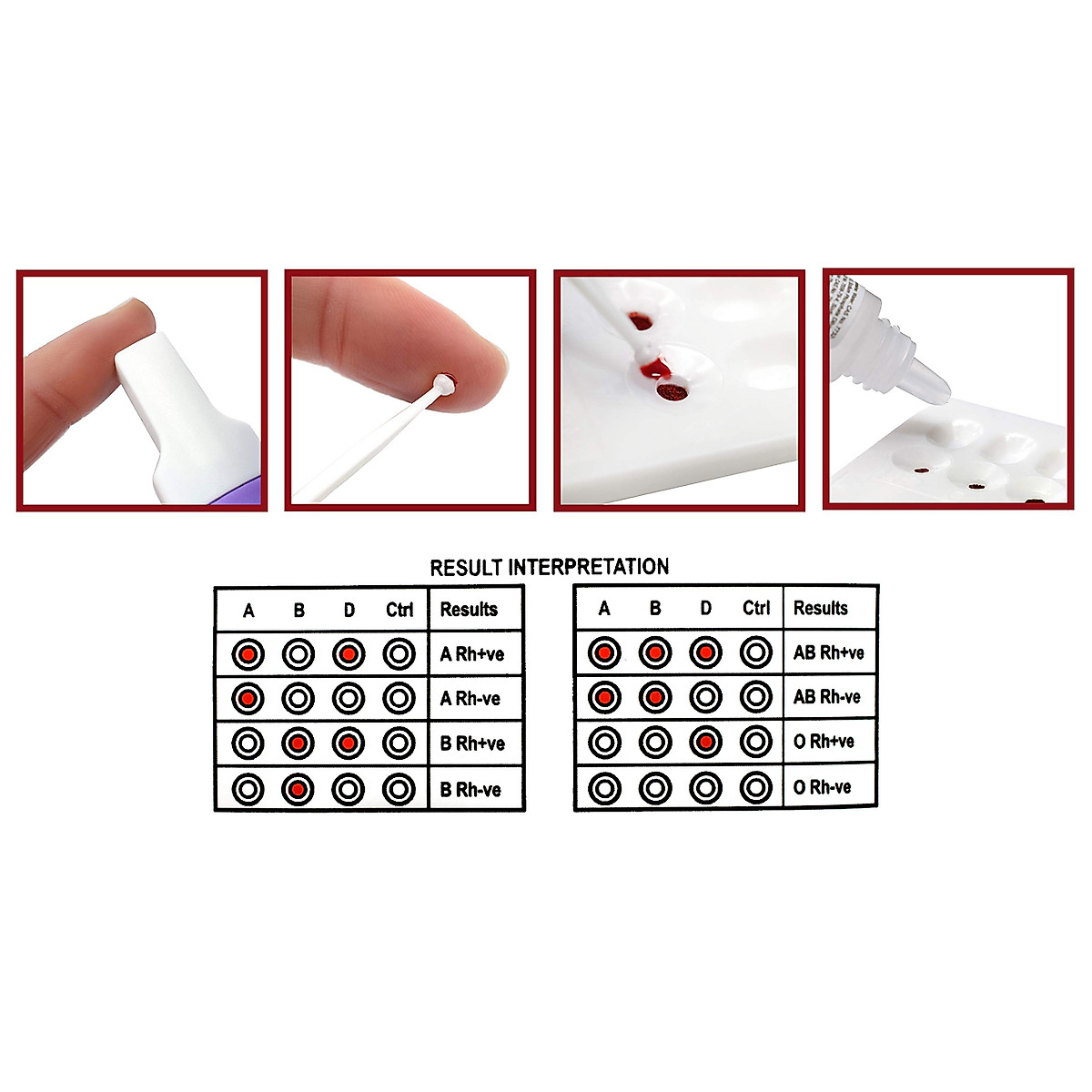 ALDON Innovating Science ABO/RH Blood Type Test Kit - Educational Use, Erycard Blood Grouping Card, Buffer Solution, Alcohol Wipe, Lancet, Collection Sticks, Instructions - Home Blood Type Testing Kit