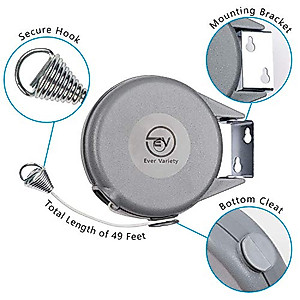 Ever Variety Retractable Clothesline Indoor and Outdoor Cord 49 Feet, Heavy Duty 30lbs Weight Capacity Clothes Line Retracting Indoor, Space Saving and Easy Installation Laundry Extendable Clothesline