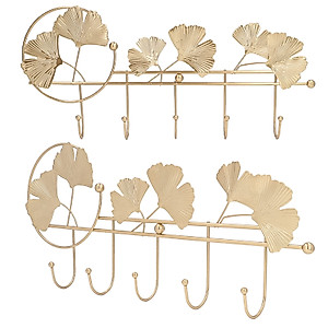 Coat Rack Wall Mount, Gold Ginkgo Leaf Shaped Coat Hanger Wall Hooks for Keys Hat Towel Purse Robes Jacket Clothes