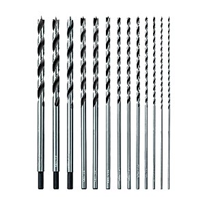 Sali 13PCS Brad Point Wood Drill Bit Set Carbon Steel Wood Drill Bit Set for Hardwood, Plywood, Plastic Round Holes in All Types of Wood Extra Long 11 Inch
