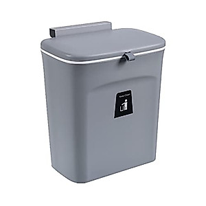 TOPROAD Kitchen Hanging Trash Can, 2.4 Gallon Wall Mounted Counter Waste Compost Bin, Small Garbage Can with Lid for Cupboard/Bathroom/Bedroom/Office/Camping/Under Sink(Grey)