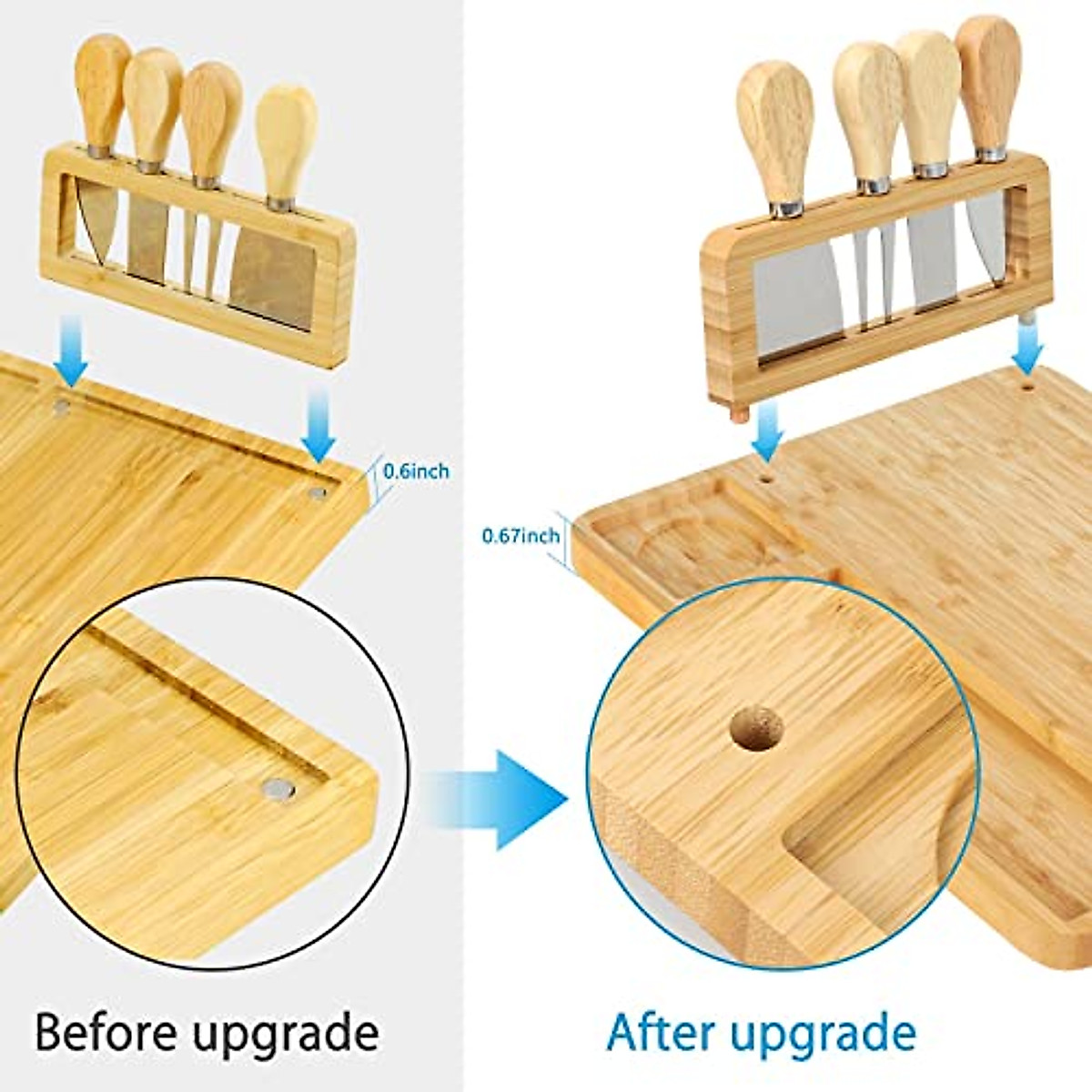 Bamboo Cheese Board and Knife Set - Charcuterie boards Bamboo Wood Cutting Platter and Cheese Serving Tray for Wine, Crackers,Brie, Fruits, Bread and Meat