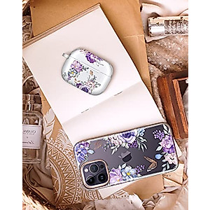 JIAXIUFEN for Airpods Pro 2nd Generation Case Cover Gold Glitter Butterfly Design Protective TPU Skin for Women Girl with Keychain Compatible with AirPods Pro 2019/Pro 2 Gen 2022 Flower Purple