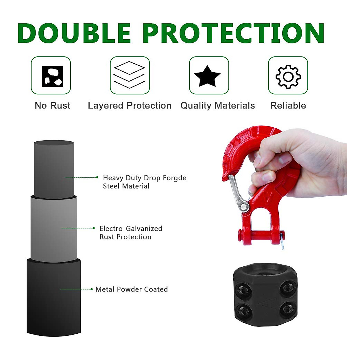 AMBULL Heavy Duty Forged Steel 3/8" Grade 70 Safety Latch Winch Cable Hook Stopper & Clevis Slip Hook Sets, Included Allen Wrench,Max 35,000 lbs, Red