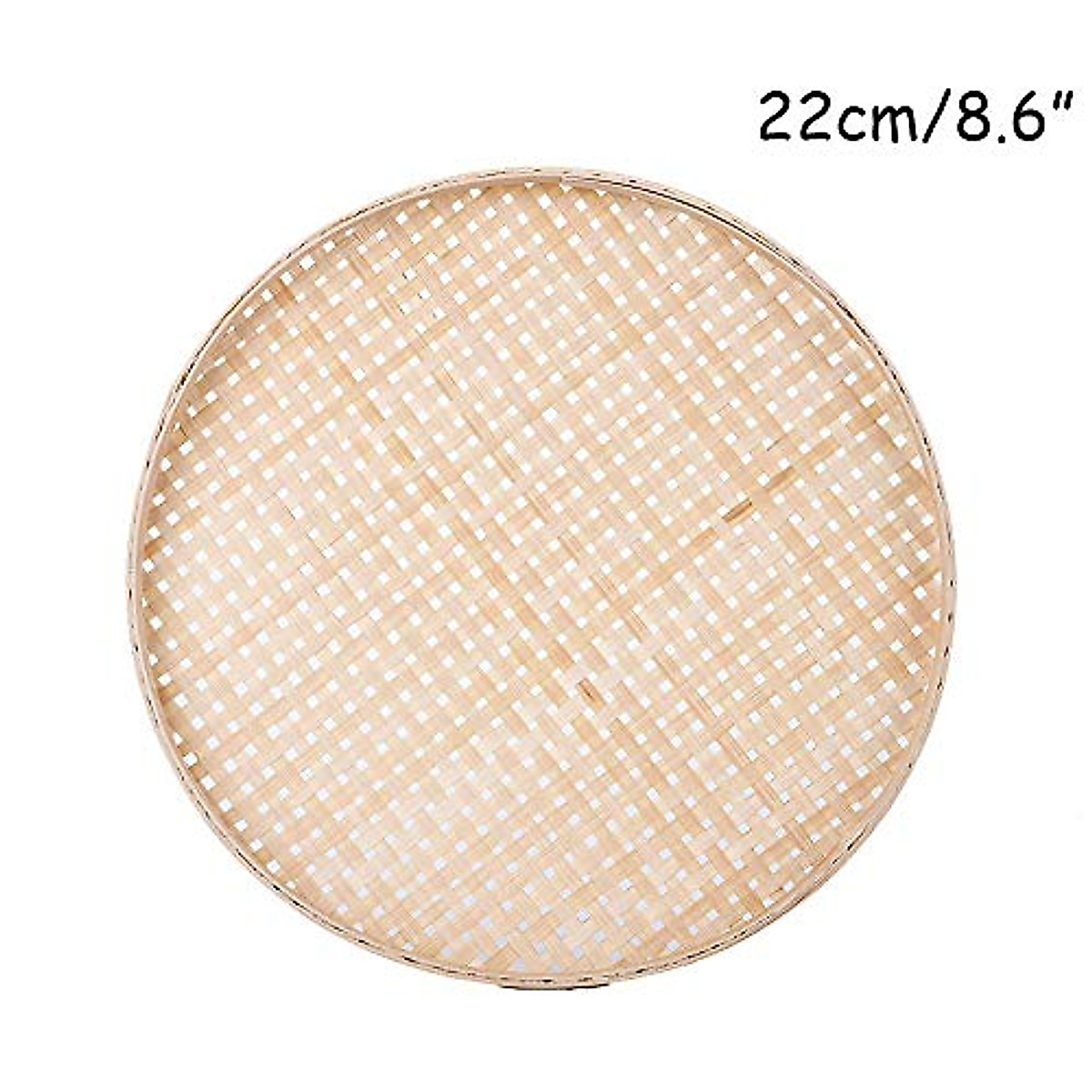 100% Handwoven Flat Wicker Round Fruit Basket Woven Food Storage Weaved Shallow Tray Organizer Holder Bowl Decorative Rack Display Kids DIY Drawing Board (Sqaure Hollow-Bamboo White, 22cm/8.7")