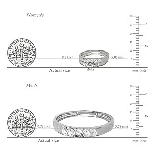 Dazzlingrock Collection Round White Diamond Illusion Set Wedding Trio Ring Set for Women & Men (0.05 ctw) in 10K White Gold, W-7 and M-10